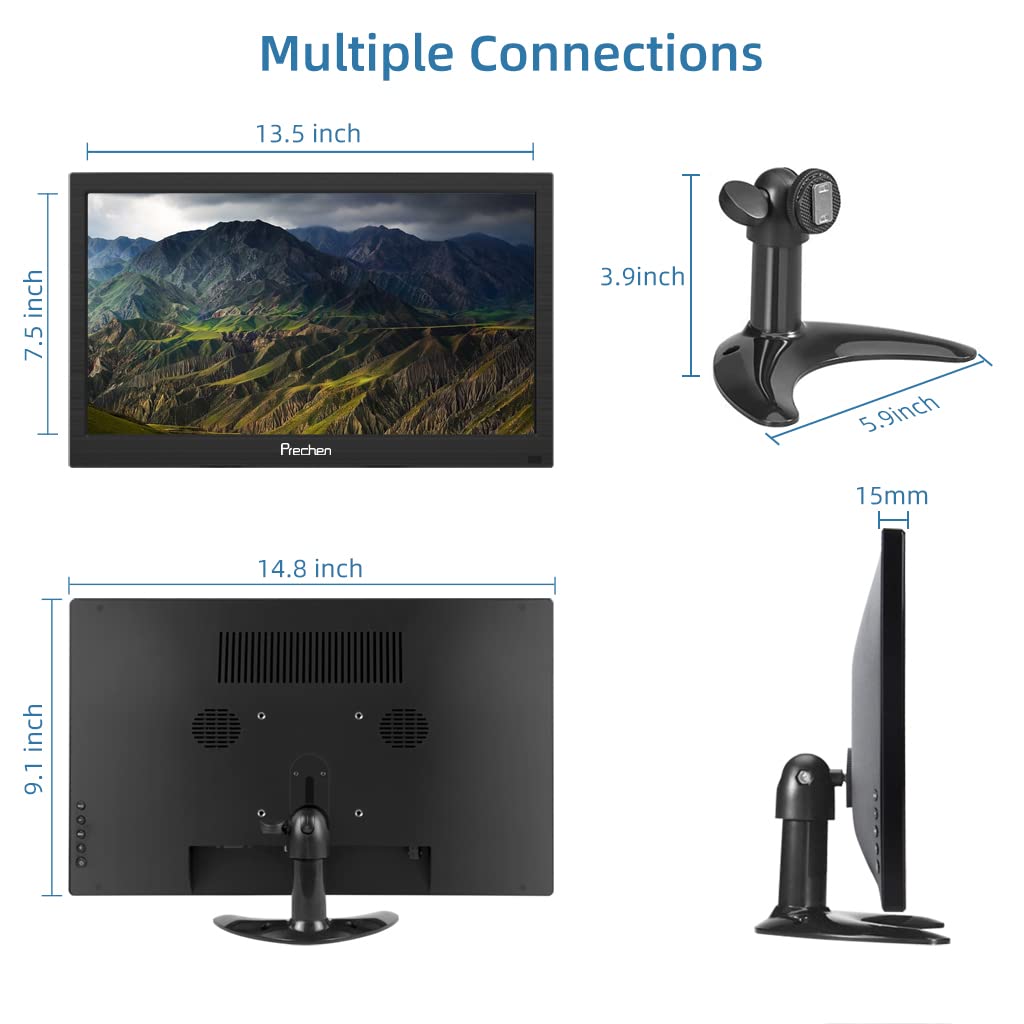 Prechen 15.6 Inch PC Monitor Full HD 1920X1080 LED Monitor with HDMI VGA Input Computer Monitor Display with 60 Hz, 5Ms, Built-in Speaker,5ms Response Time, VESA Mounting