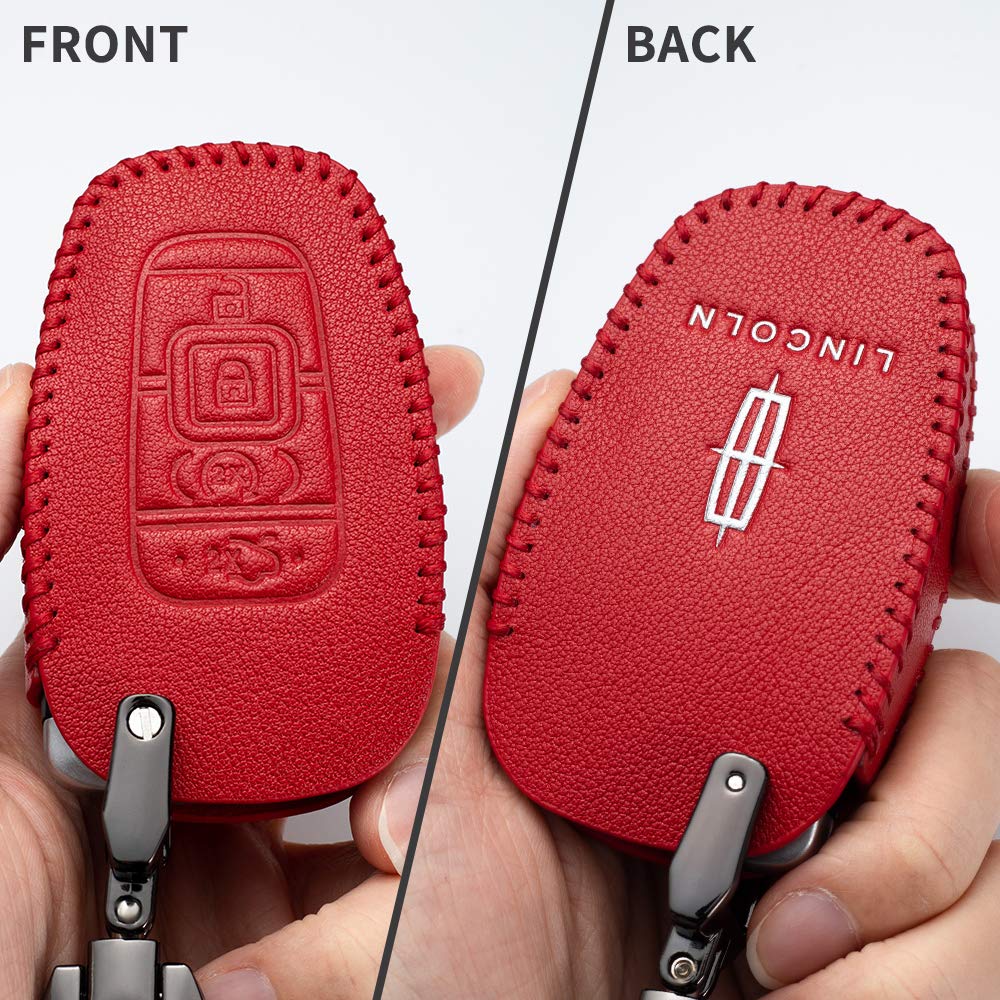 Leather Car Key Fod Cover Case Protector Keyless Compatible with Lincoln 2017 2018 2019 Lincoln Continental MKC MKZ Navigator Smart Entry Remote Key Holder 4 Buttons