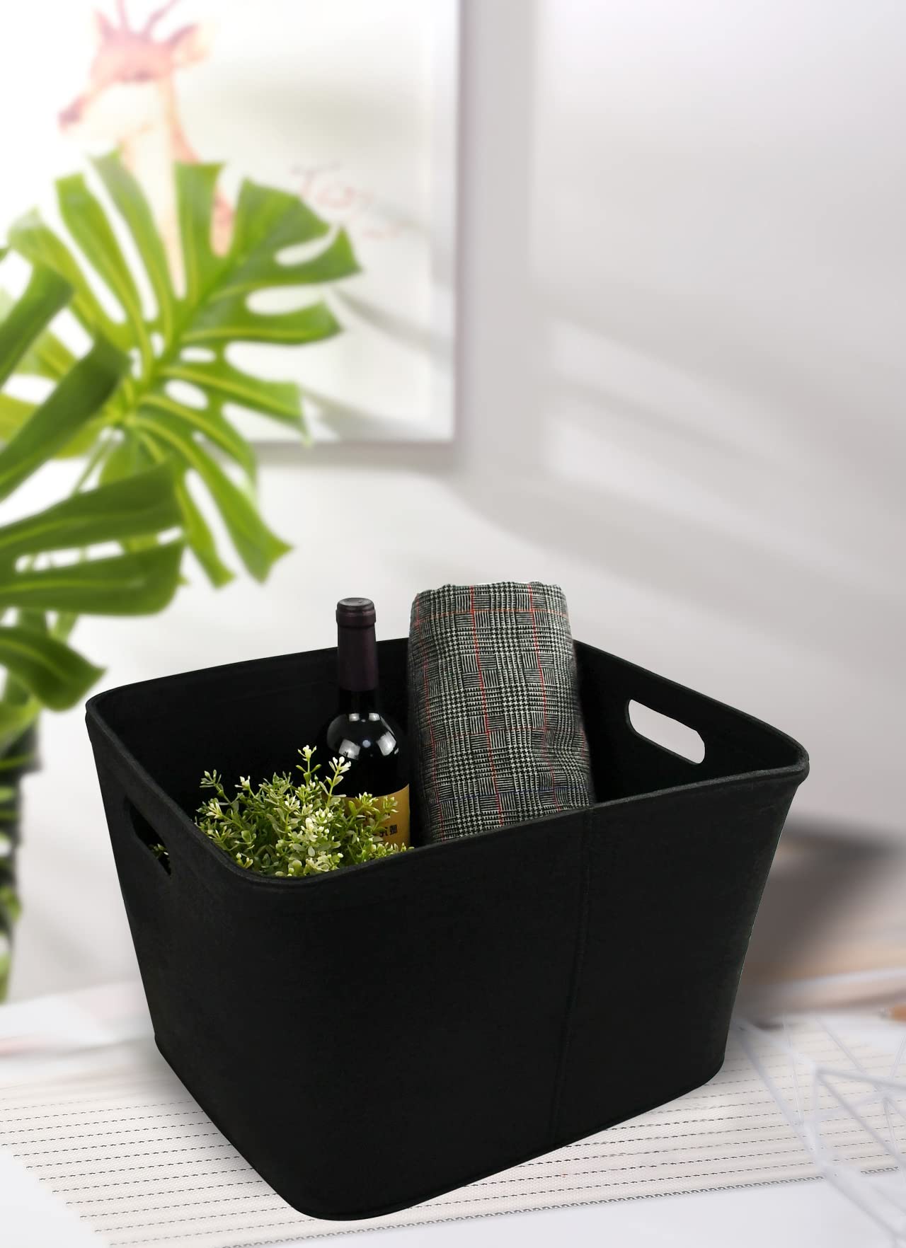 Precision Quilting Tools Felt Basket | Storage Bin For Organizing Shelves Linen, Closet, Bathroom, Baby Cloth, Nursery, Fabric, Bulk | Decorative For Gifts - (BLACK)