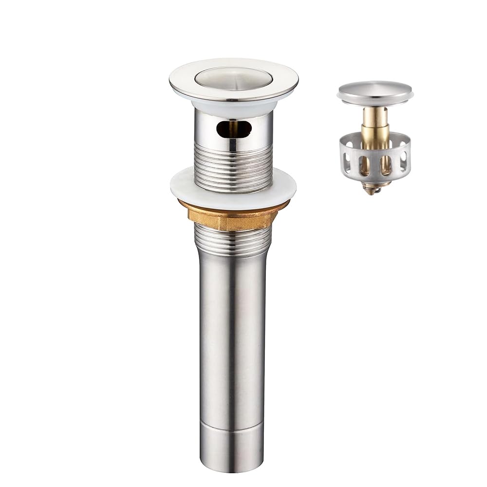 Pop Up Drain, Bathroom Pop Up Sink Drain, Brushed Nickel Bathroom Sink Stopper with Drain Hair Catcher Pop Up Drain, Bathroom Vanity Kitchen Sink with Overflow,PUD001L