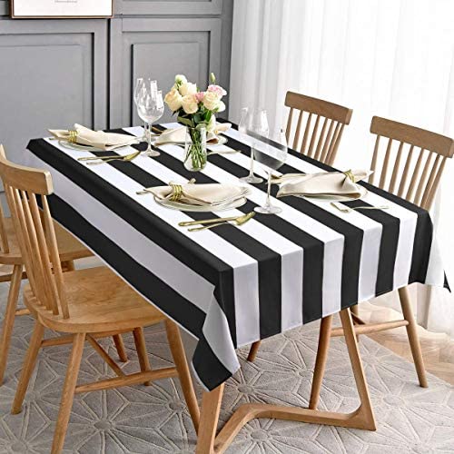MLQL Simple and Fashionable Black and White Striped Rectangular Tablecloth Kitchen Wedding Decor Waterproof Tablecloth Table A2 140x210cm