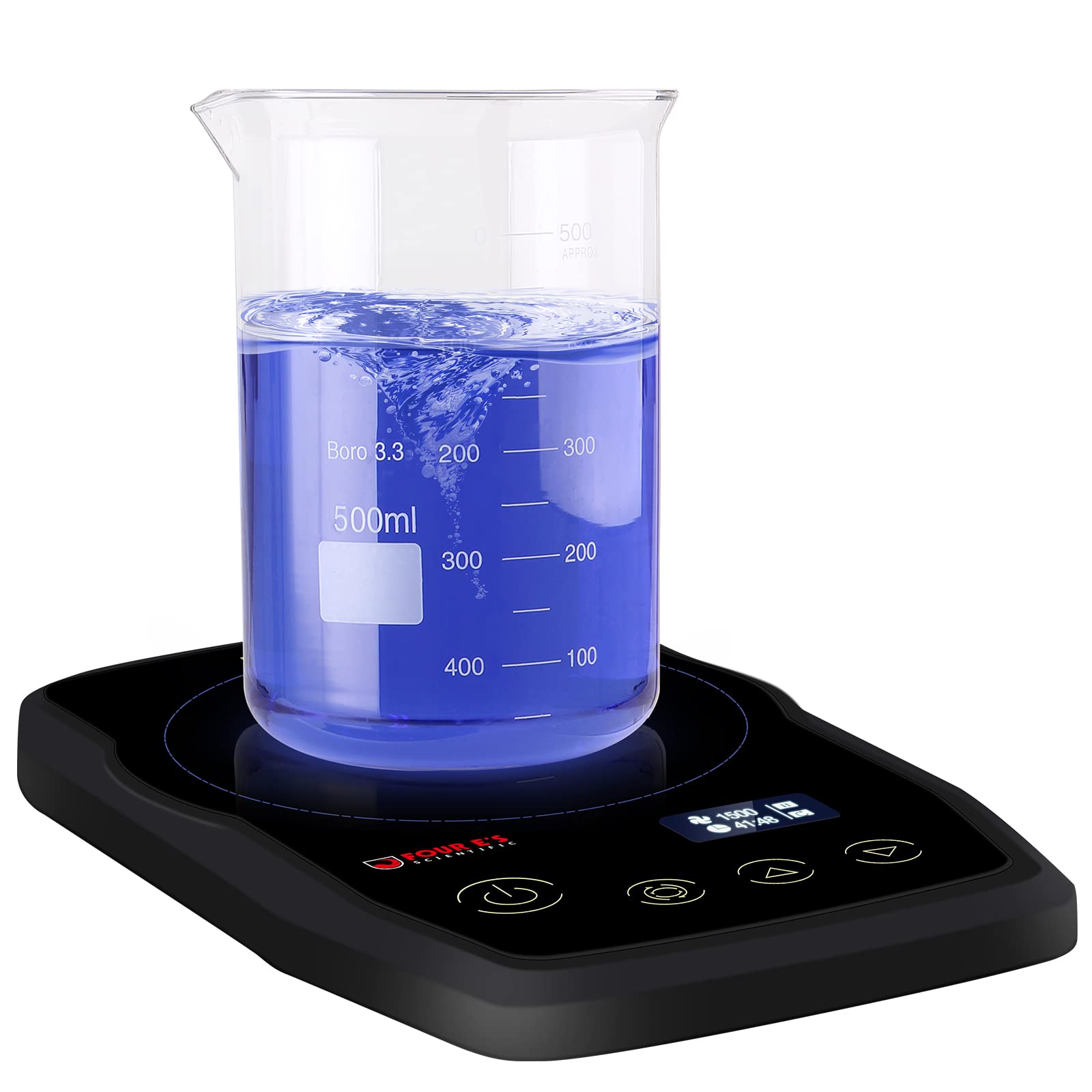 Mini Magnetic Stirrer - FOUR E'S SCIENTIFIC Stir Plate Magnetic Lab Mixer, Time Setting & Speed Adjusting 50-1500RPM, Max.1L, OLED Display