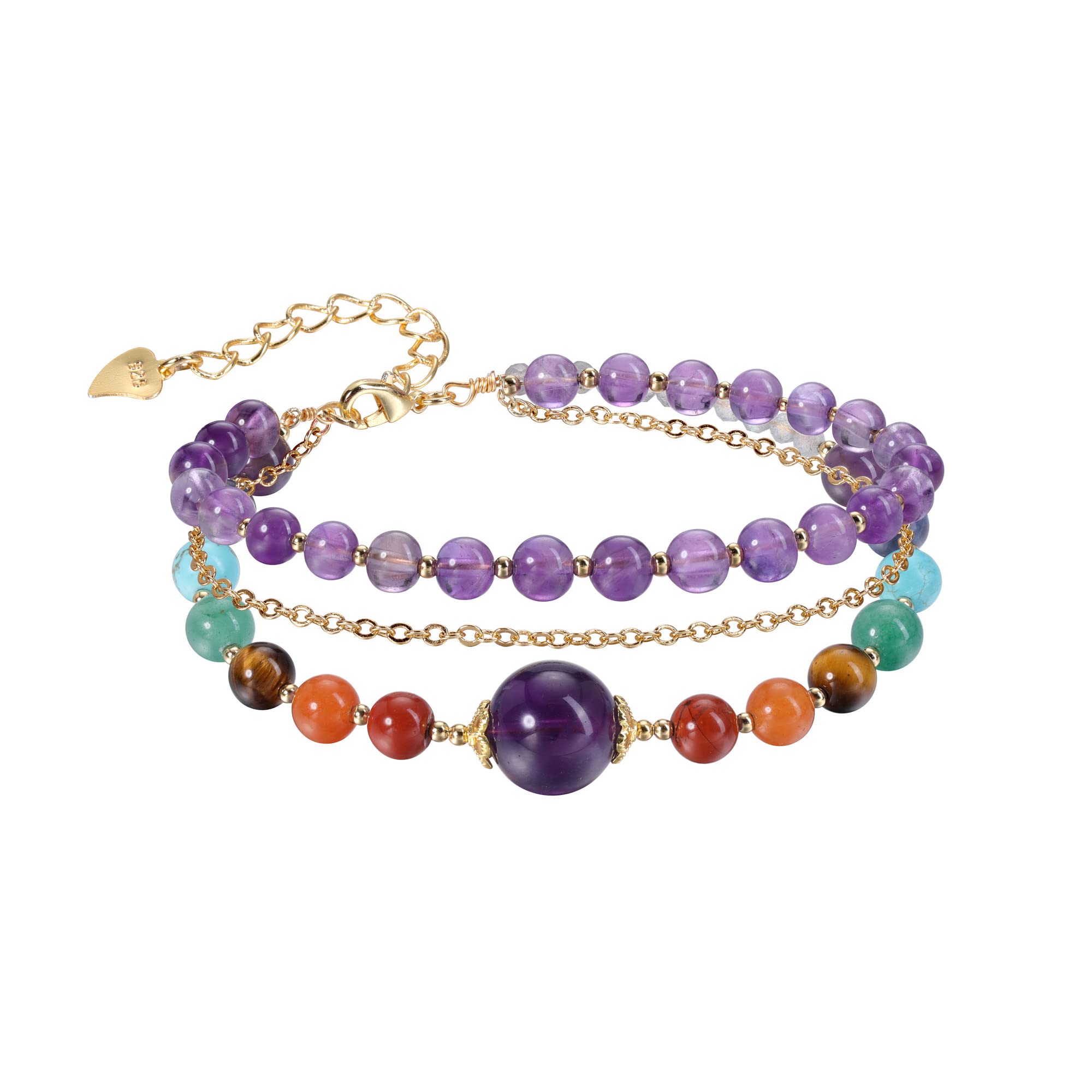 MANIFO 7 Chakra Healing Crystal Stone Bracelet Amethyst Crystals Gemstones Bead Link Bracelets Jewelry for Women