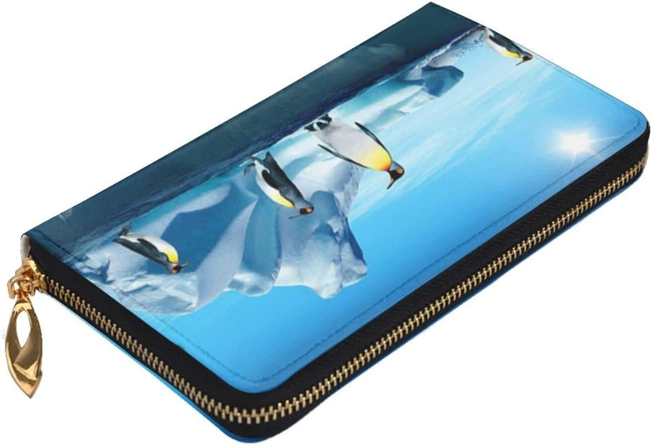 Penguin Inverted Blue Leather Wallet Long Clutch Purse Fashion Wristlet Handbag