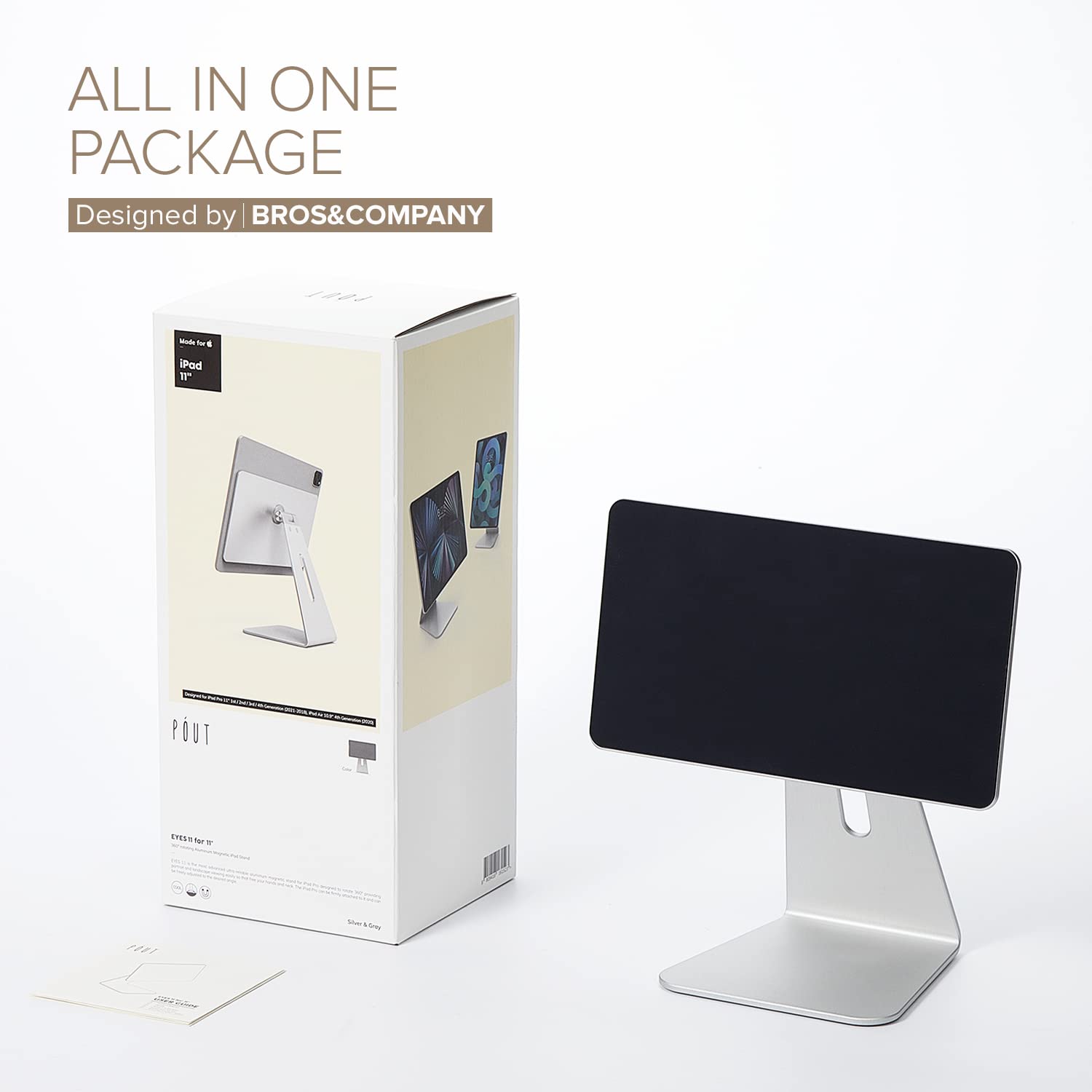 POUT E11 - Magnetic iPad Stand - Adjustable 360° Rotation Landscape/Portrait Portable Holder - Compatible w/Apple iPad Pro 12.9" 3rd/4th/5th/6th Gen