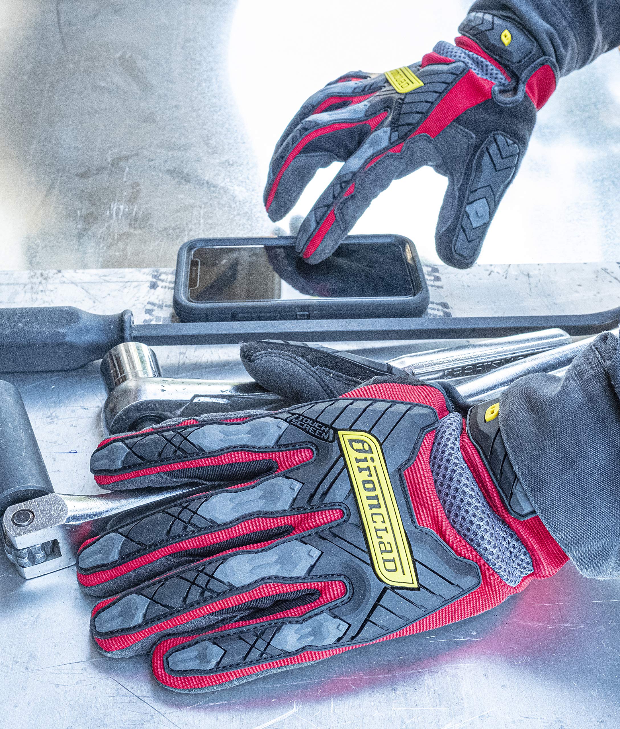Ironclad Command Impact 360 Cut A6 Work Gloves; Touch Screen Gloves Conductive Palm & Fingers, Impact Protection, Machine Washable, Sized S, M, L, XL, XXL (1 Pair), Red (IEX-MIGR5-04-L)