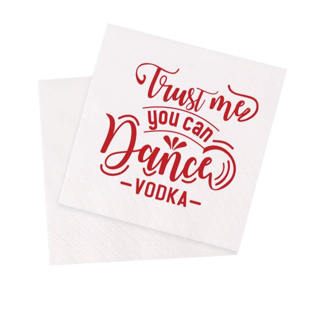 VOWFOO Funny Cocktail Napkins 100Pcs Trust Me You Can Dance Vodka Paper Napkins For Cocktail Party Nightclub Event Bachelorette Wedding Reception Bridal Shower Birthday Girls Night 5 x 5 2-ply (Vodka)