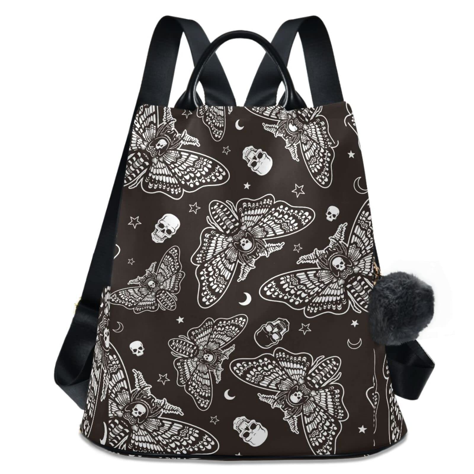 MNSRUU Women Backpack Purse Moth Skull Moon Esoteric Backpack for Women Anti-theft Shoulder Bag Carry On Backpack Lightweight Rucksack Fashion Travel Ladies Bags