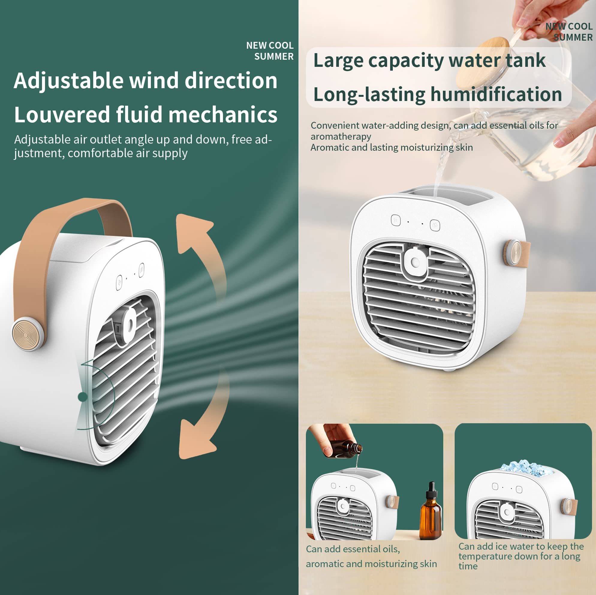 Portable Air Conditioner,6000mAh Mini Air Conditioner Fan,USB Rechargeable Personal Air Conditioner,3 Speed Quiet Air Cooler for Desktop、Office、Bedroom,study、Travel & Indoor/Outdoor Activities.(White)