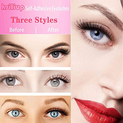 Ksiliup Reusable Self Adhesive Eyelashes 3 Styles False Eyelashes No Eyeliner or Glue Needed Stable False Lashes Natural Look Easy to Put On Waterproof Fake Eyelashes (3 Styles)