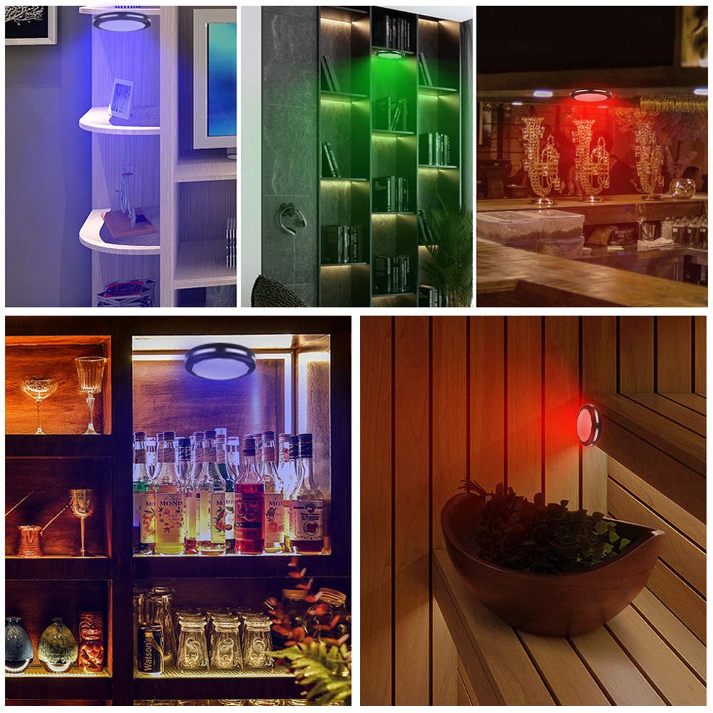 LED Closet Lights, Puck Lights with Remote,Wireless Under Cabinet Lighting, Battery Operated RGB Color Changing Stick On Lights, 16 Colors Night Light with Dimmer & Timing Function (6 Pack)