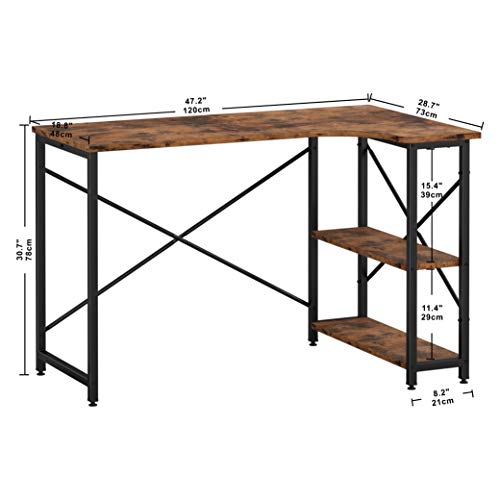 IRONCK Computer Desk Corner Table with Shelf, 47" Small L Shaped Desk for Home Office, Writing Workstation, Space-Saving, Easy Assembly