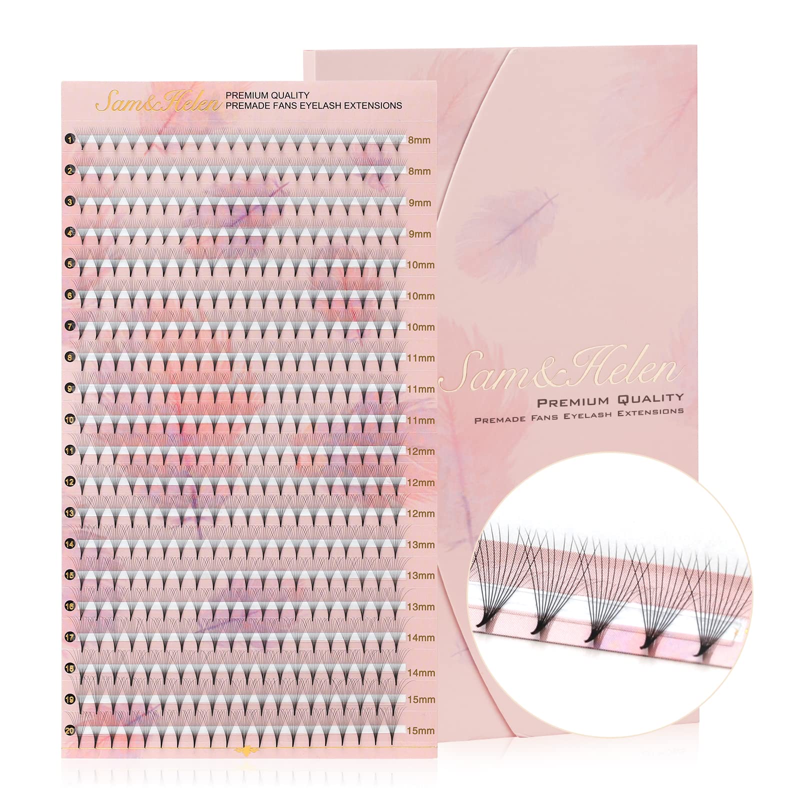Premade Fans Eyelash Extensions 8D/10D 0.07 C/D Mixed Lengths 8-15mm 400 Fans XL Tray Pointy Base Promade Individual Lashes Extension(10D 0.07C 8-15MM)