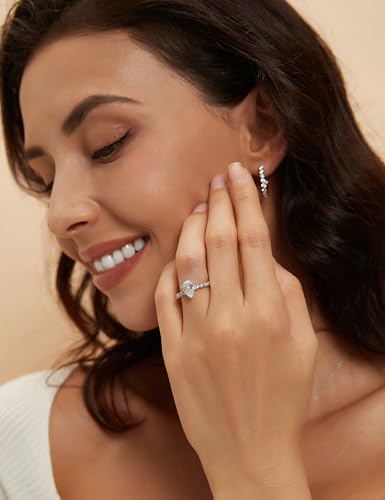 Mameloly 1.5CT Teardrop Engagement Rings for Women Marquise Pear Shaped Cubic Zirconia Promise Rings for Her Size 6
