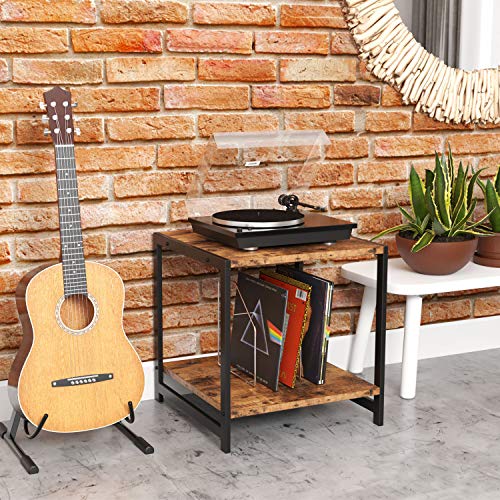 IRONCK Side Tables Living Room, Night Stand End Table with Storage Shelf, Wood Look Accent Industrial Home Furniture, P2 Grade MDF Board with Frame, Retro Brown