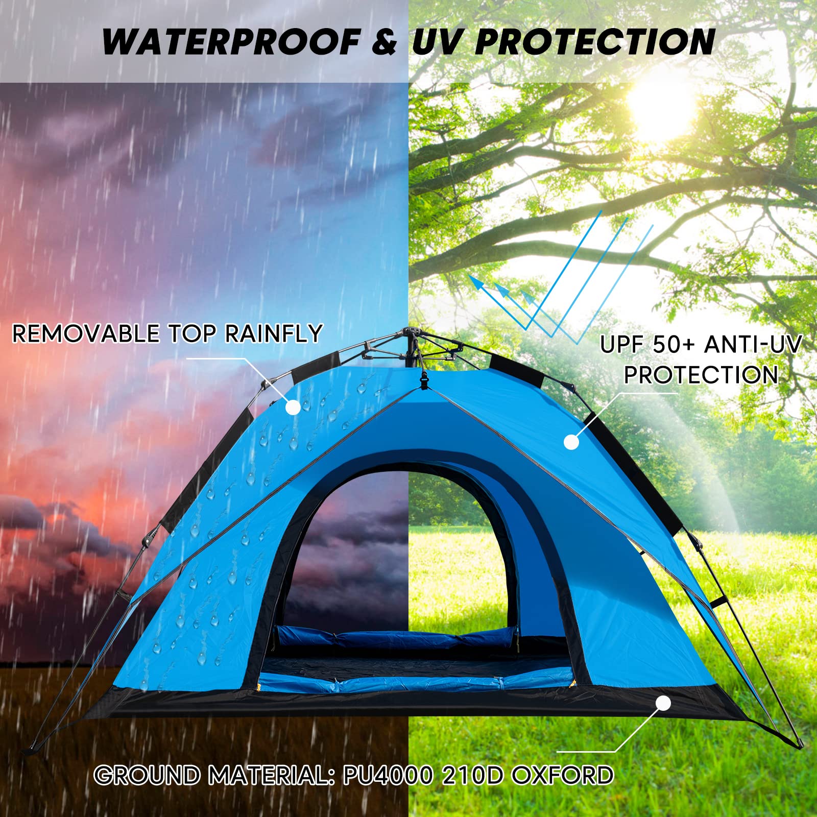 Mansader Pop Up Camping Tent 4 People Automatic Tents for Camping Instant Tent Waterproof Windproof for Camping Hiking Mountaineering