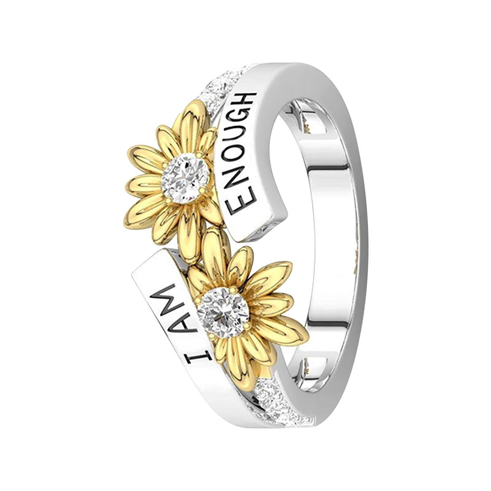ManRiver Sunflower Rings for Women - I Am Enough Letters Carving Flower Promise Rings Jewelry Accessory Gifts Size 5-11 (Yellow, 7)