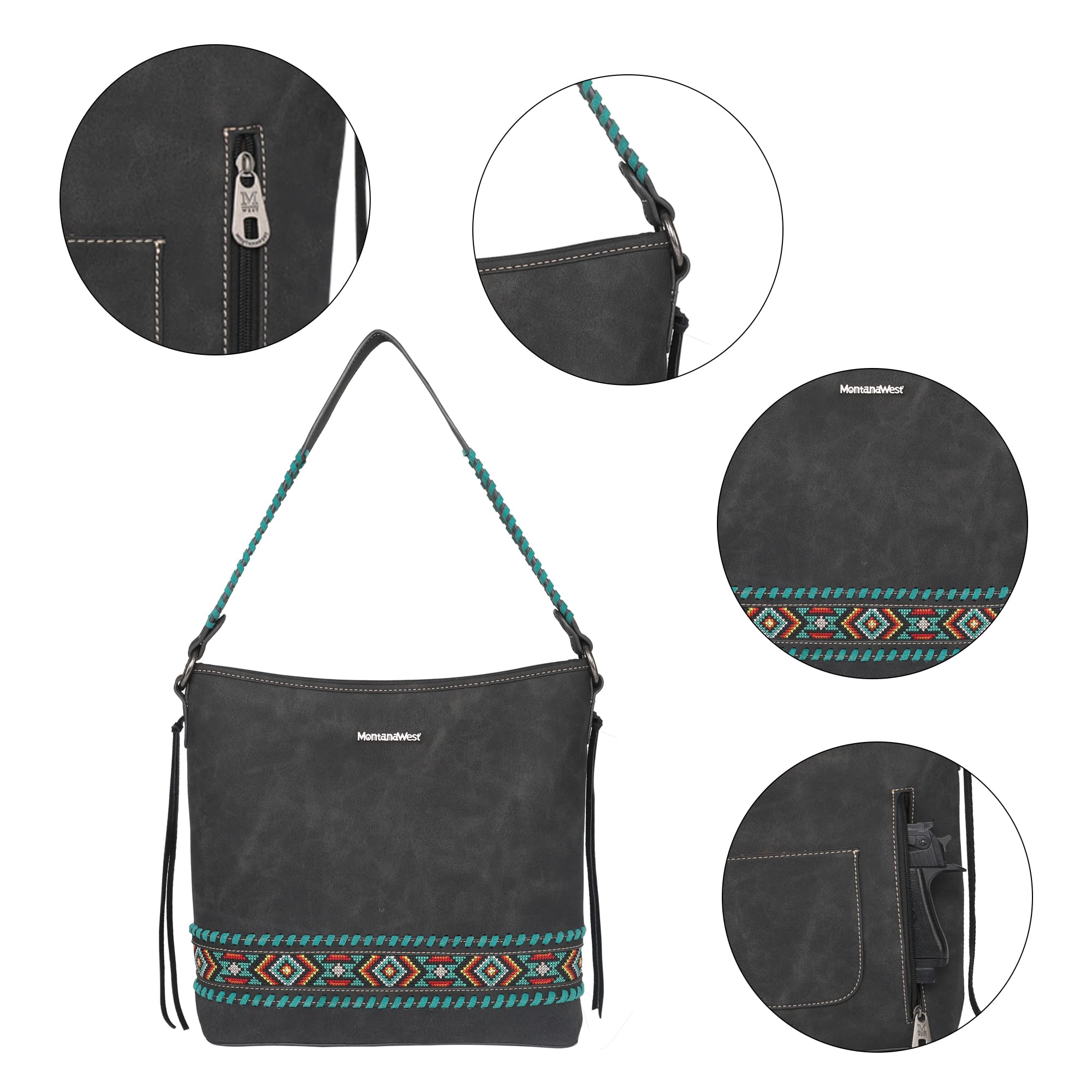 Montana West Concho Collection Concealed Carry Tote MW1074G-918BK+W