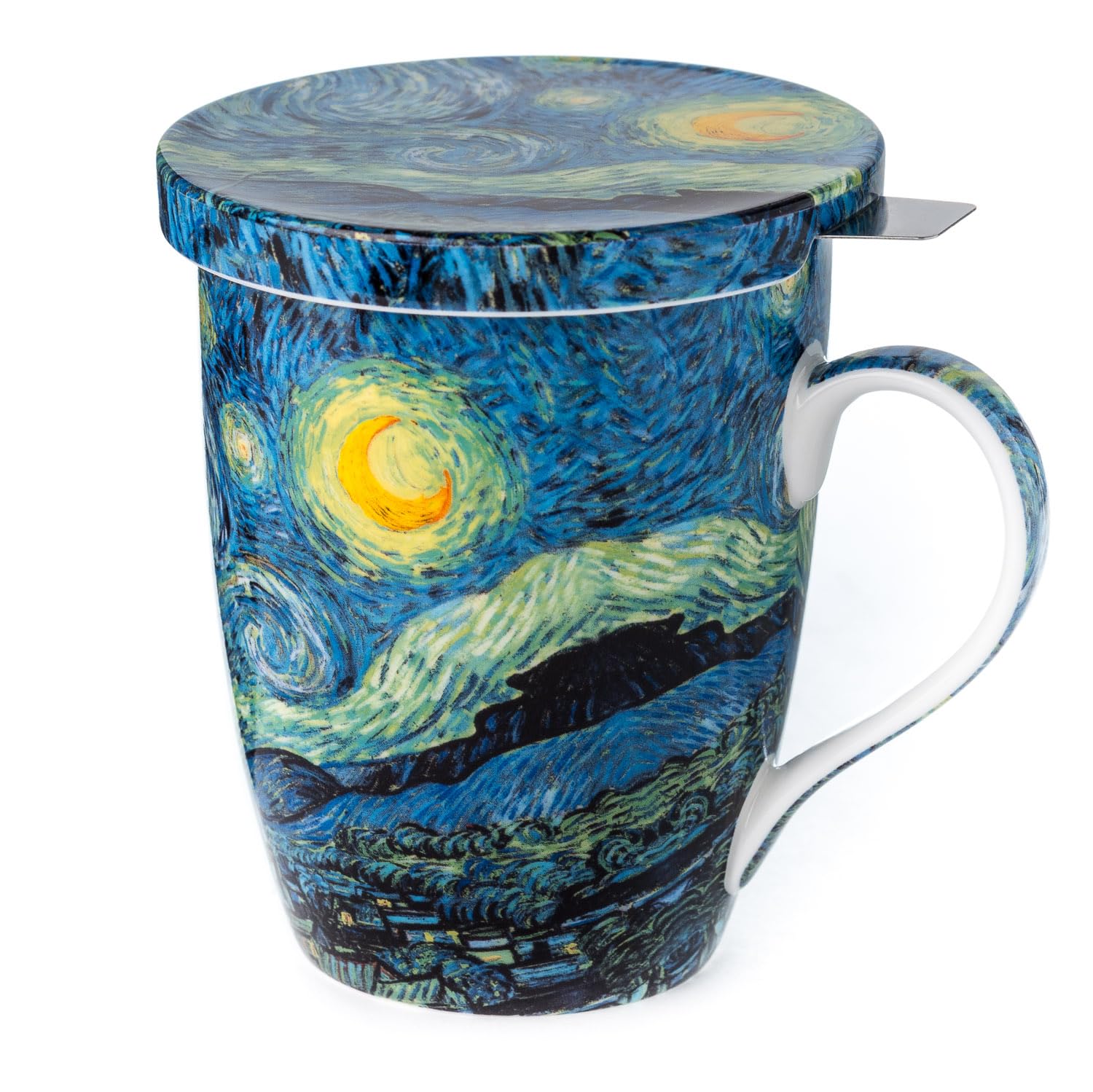 McIntosh Old Masters Vincent van Gogh Starry Night Fine China Tea Mug with Infuser and Lid (MC020088), 450 ml