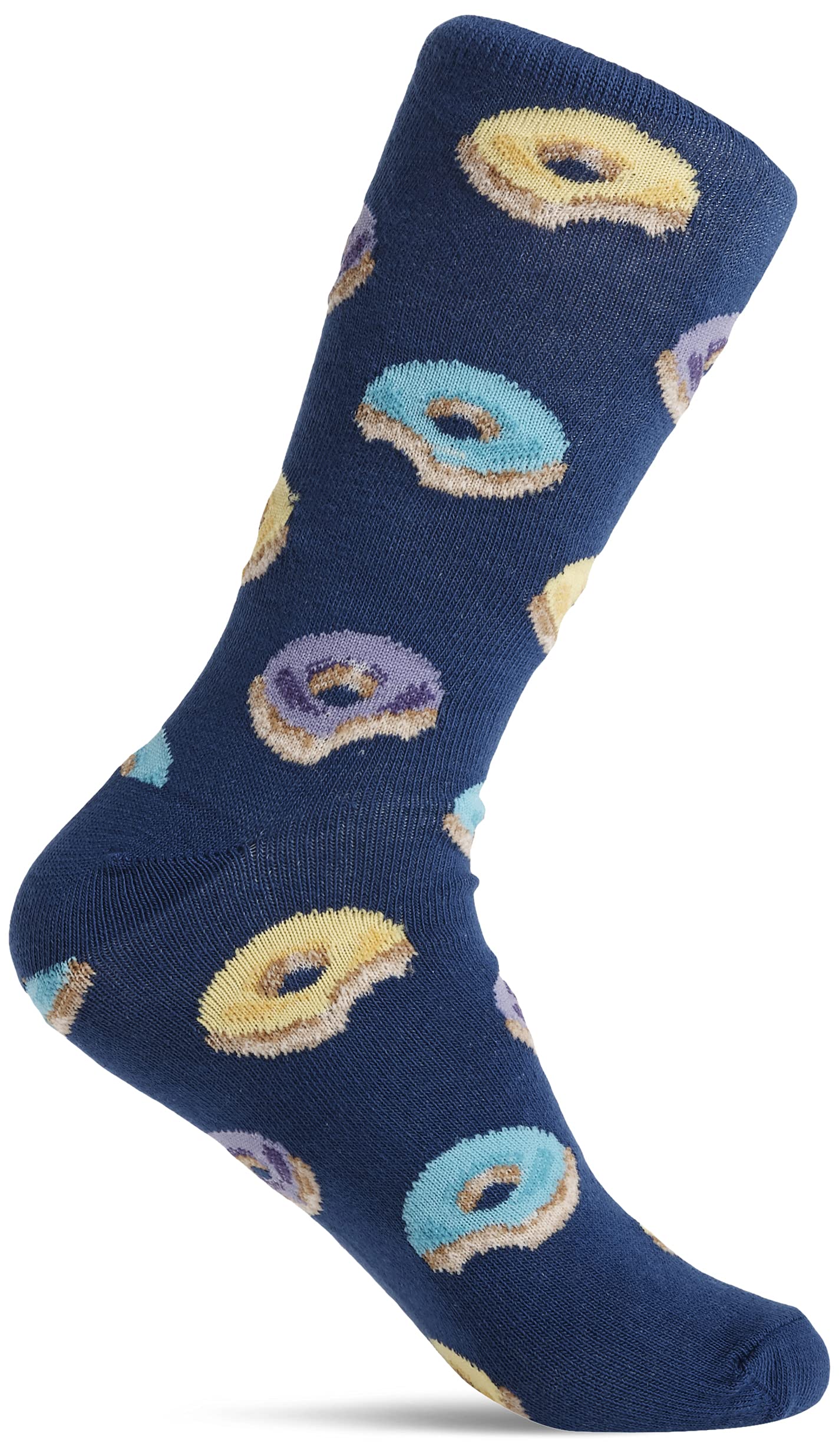 Hot Sox Kids' Big Fun Food & Drink Crew Socks-1 Pair Pack-Cool & Cute Boys & Girls Gifts, Donuts (Dark Blue), Medium-Large
