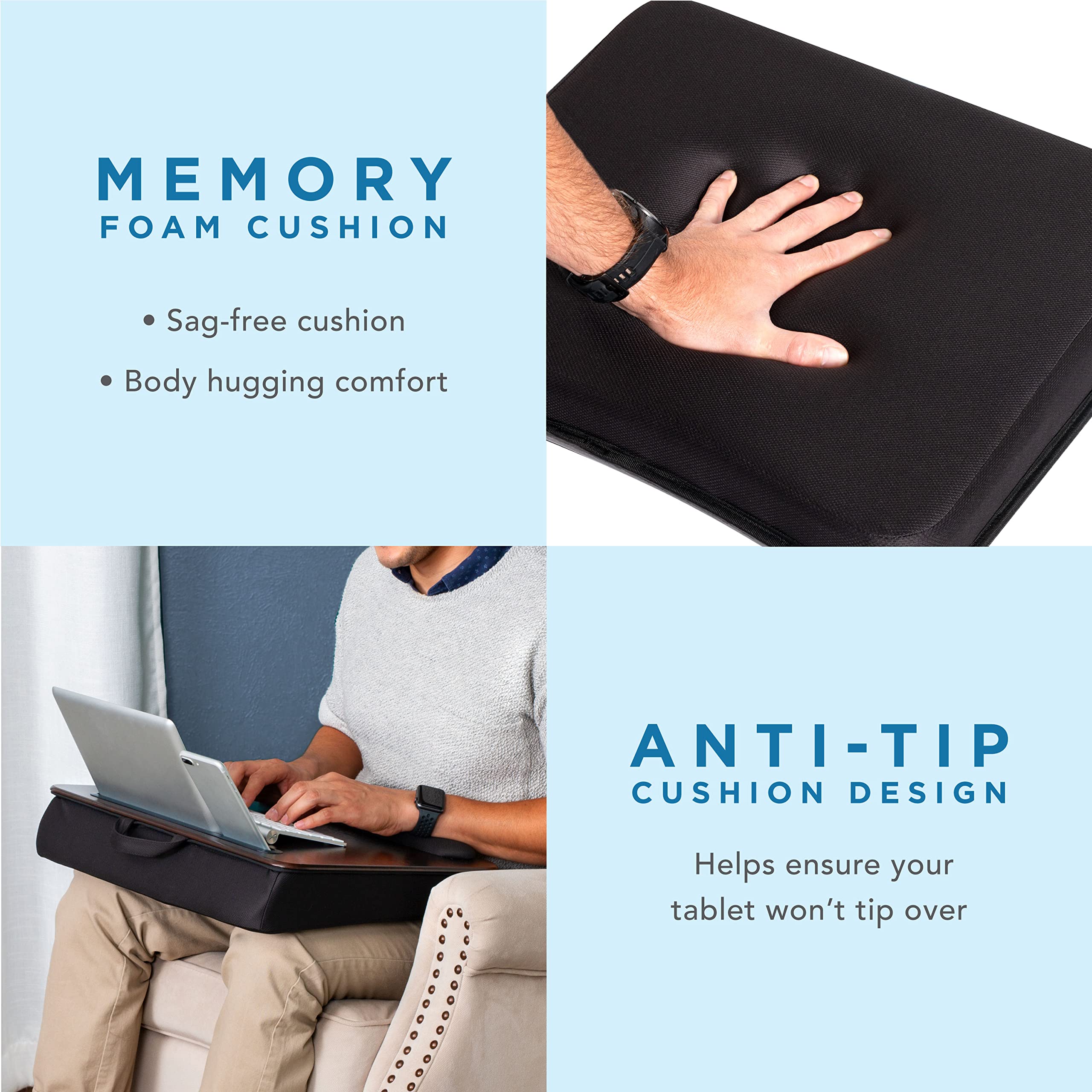 LAPGEAR Memory Foam Lap Desk with Wrist Rest and Media Slot - Large - Silver Carbon - Fits up to 17.3 Inch Laptops and Most Tablets - Style No. 91365