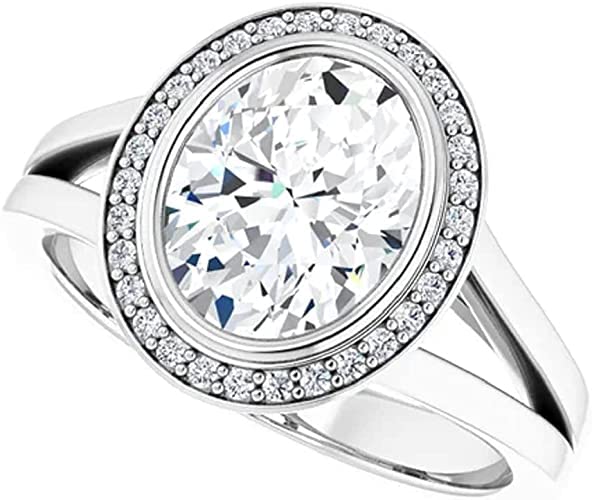 Moissanite World 2 CT Oval Cut Colorless Moissanite Engagement Ring Bridal Ring Set Solitaire Classic Halo Solid Sterling Silver Vintage Antique Anniversary Promise Ring Gift for Her