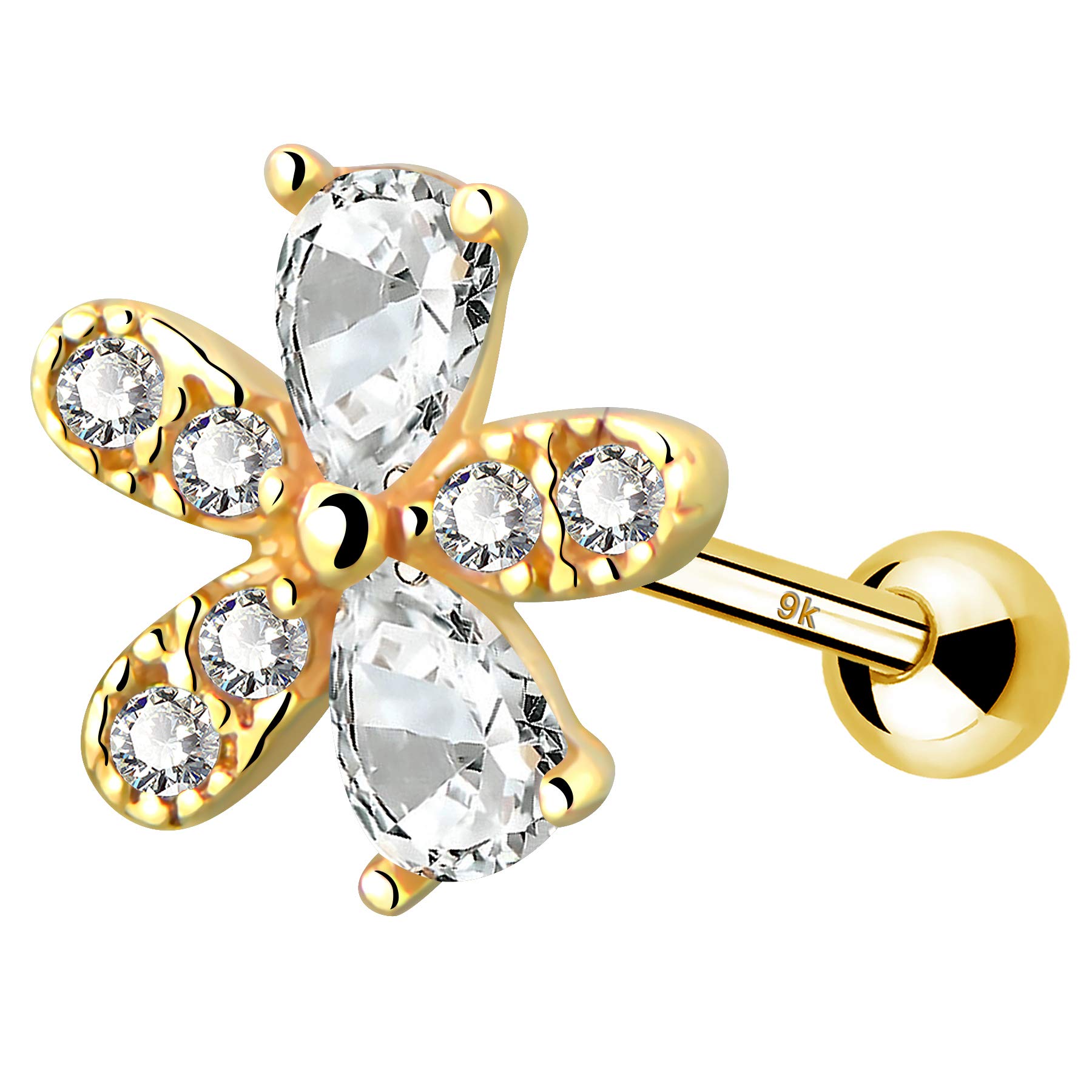 OUFER 16G Cartilge Stud Earrings, 9K Solid Gold Helix Piercing Jewelry, Clear CZ Tragus Daith Conch Forward Helix Body Ear Piercing Jewelry For Women And Men