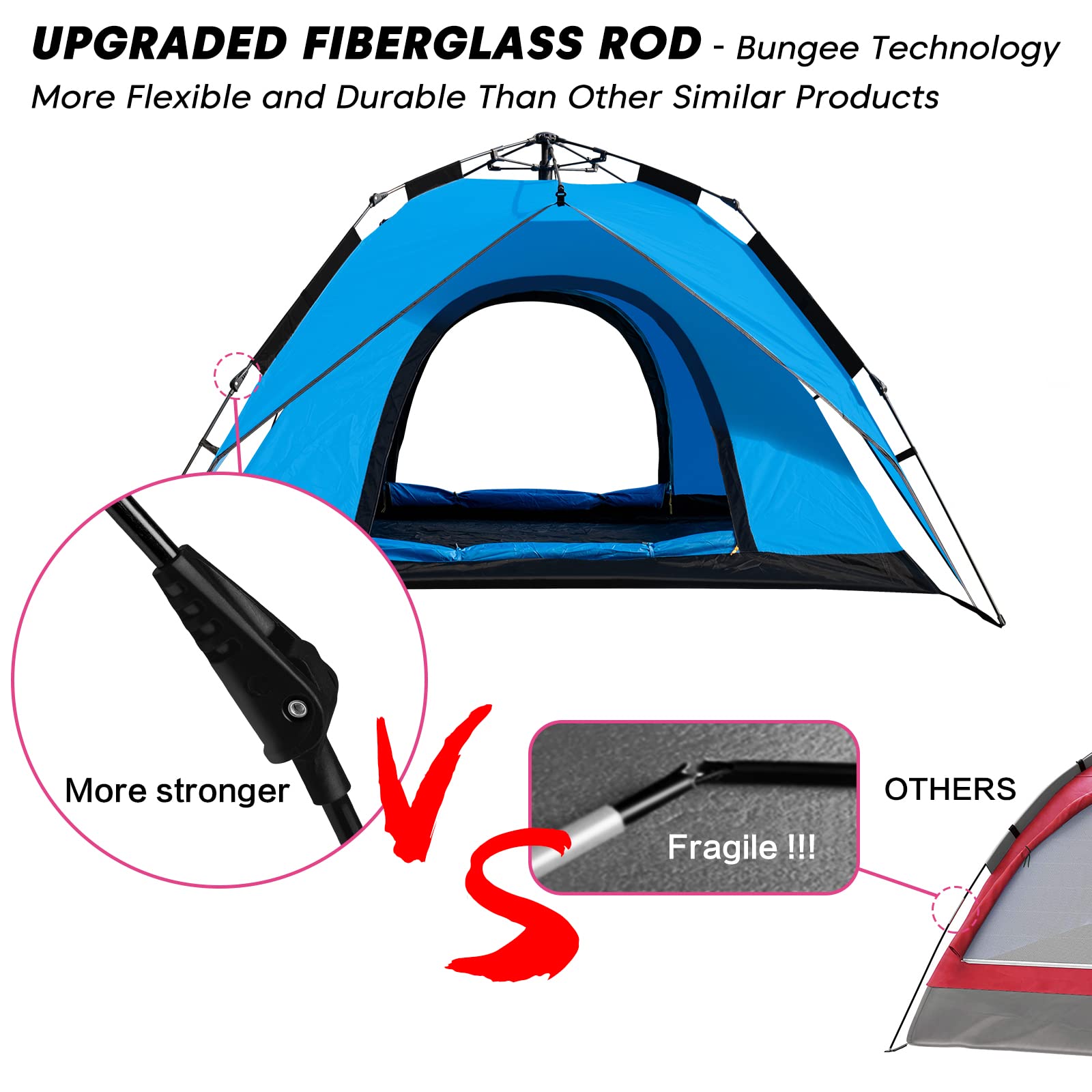 Mansader Pop Up Camping Tent 4 People Automatic Tents for Camping Instant Tent Waterproof Windproof for Camping Hiking Mountaineering