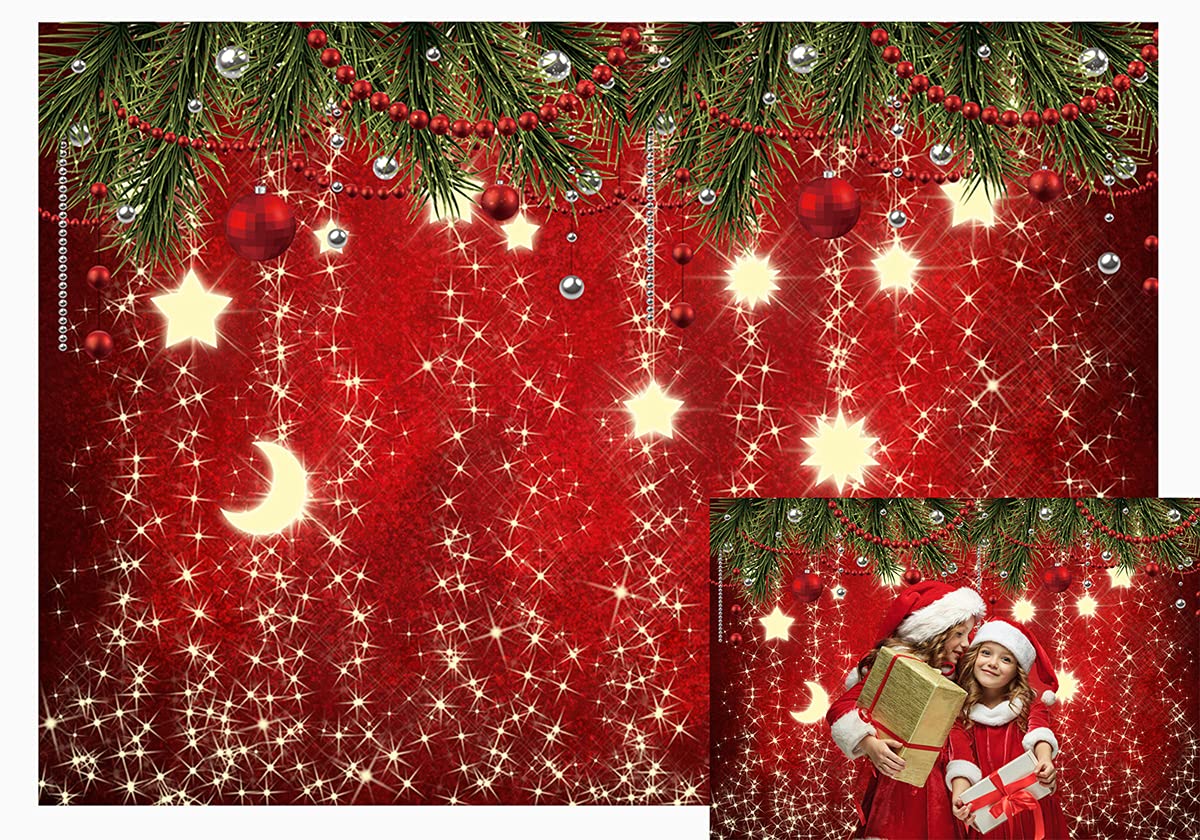 LTLYH Red Christmas Photography Backdrop Sparkling Starst Christmas Backdrops 7x5f Glittering Stars Christmas Photo Backdrop Christmas Holiday Party Decorations Props Background 073