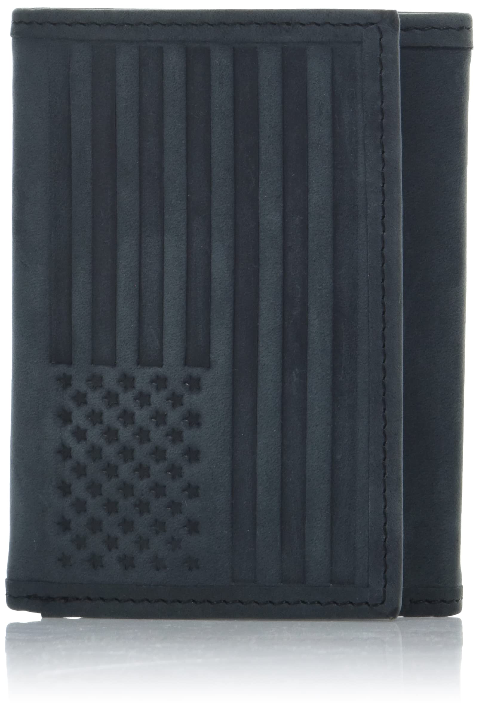 Lucky Brand Men's Trifold and L Wallet, Flag Embossed Leather-Black, Tri-Fold