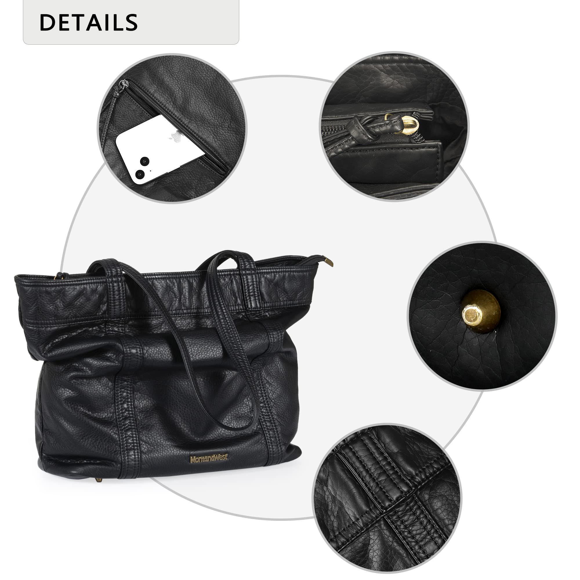 Montana West Purses and Handbags for Women Oversized Hobo Shoulder Bags Ultra Soft Washed Leather Tote Bag Black