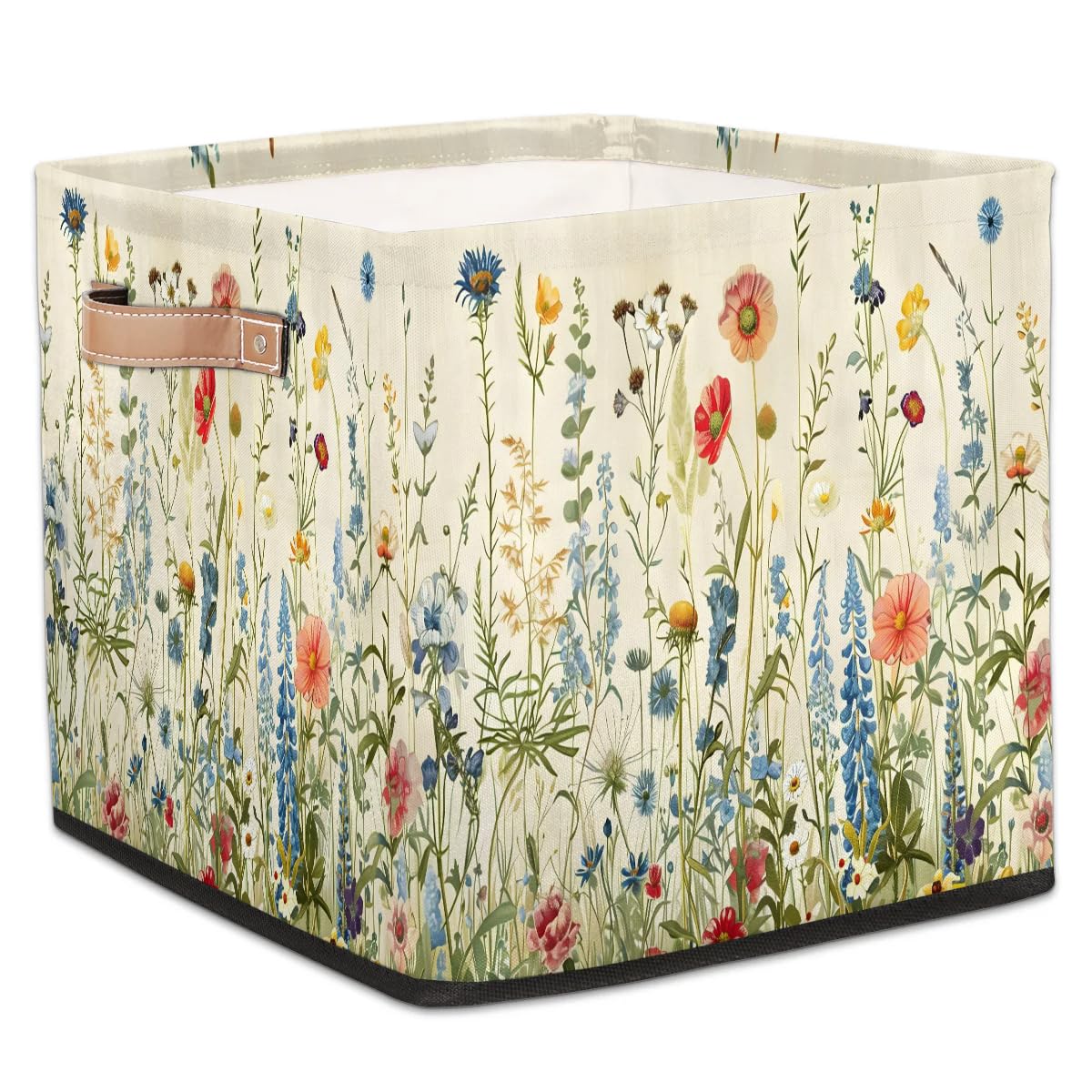 TropicalLife 13x13x13 Inch Large Fabric Storage Cubes Floral Watercolor Wildflower Collapsible Cube Storage Bins Organizer Boxes Cube Baskets for Organizing Closet Shelves