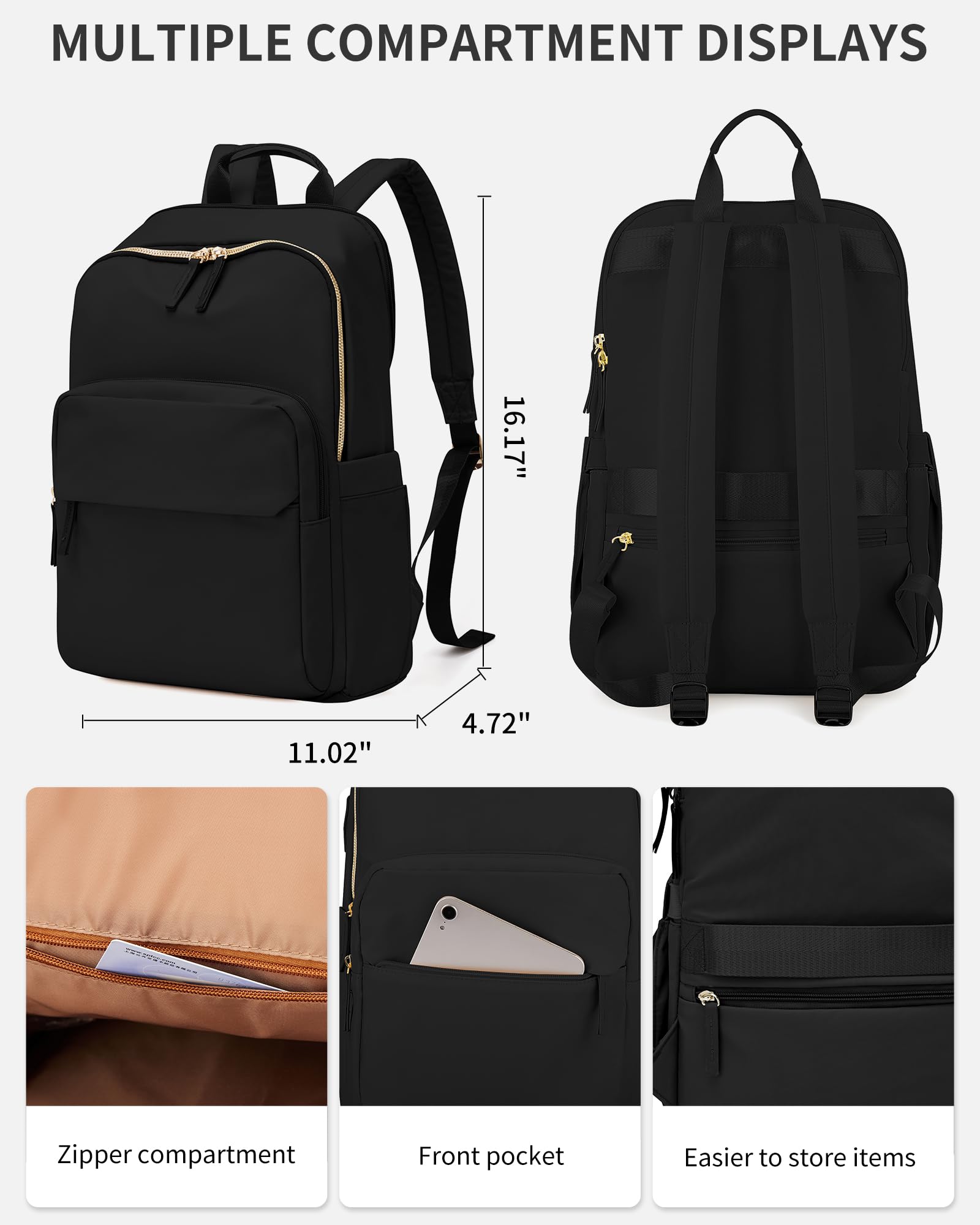 Laptop Backpack Women Teacher Black Backpack Work Computer Backpack with Laptop Compartment College Waterproof Anti Theft Backpack Casual Daypack Business Travel Backpacks for Women Carry On Bag