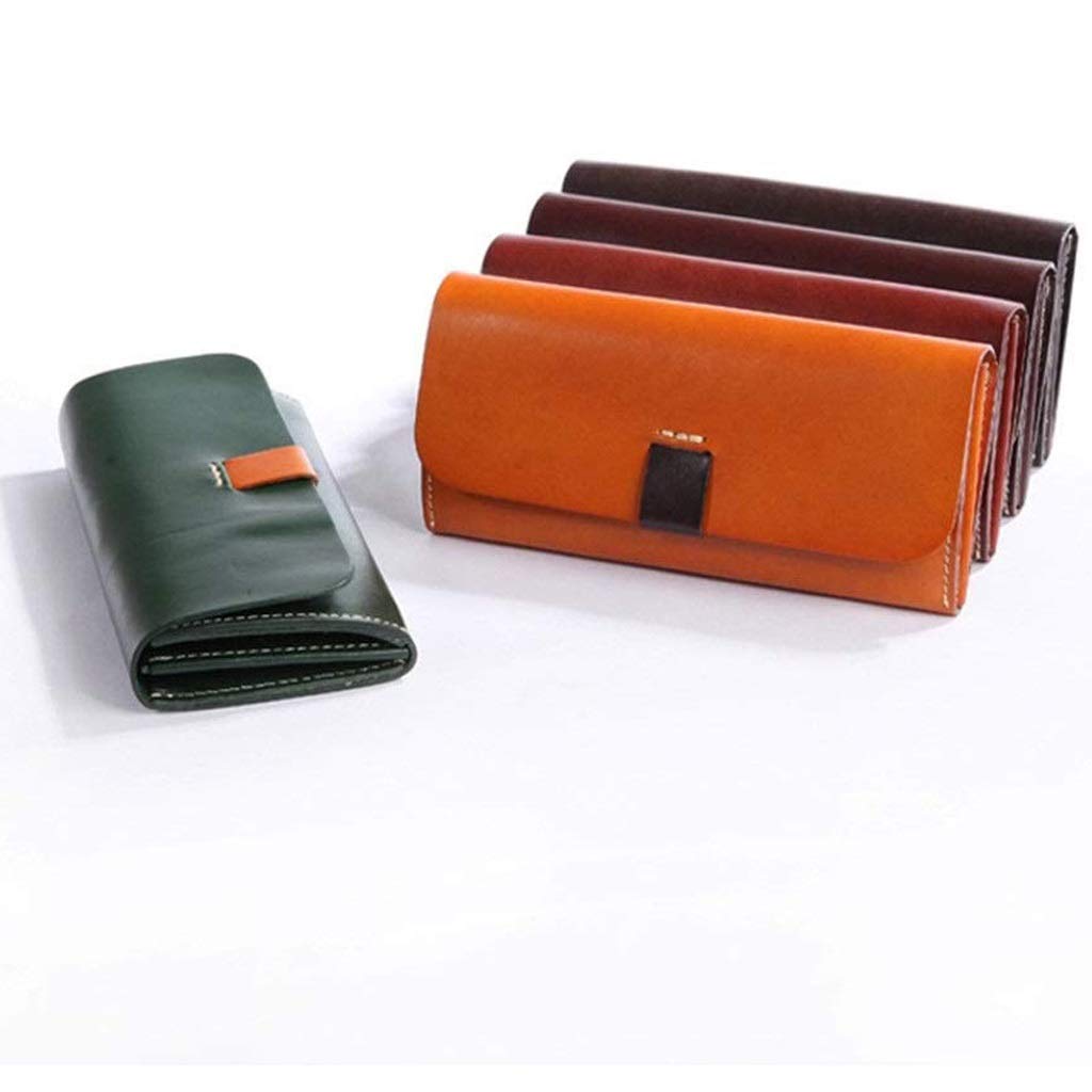 n/a Japanese Style Simple Contrast Wallet, Thin Handmade Leather Clutch, Travel Smart Handbag (Color : Green)