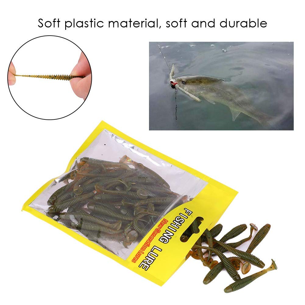 Jadeshay Anchor Box, 50PCS 5cm Soft Fishing Lures Kit T-Tail Grub Worm Baits Fish Tackle Accessory (Color : Black)