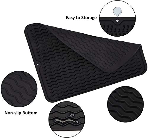 Nicunom 2 Pack Silicone Dish Drying Mat 16" x12", Waterproof Countertop Pad, Heat Resistant, Eco-friendly, Non-slipping, Easy Clean Dishwasher Safe, Black