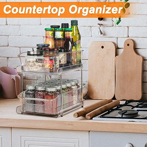 JUPELI 2 Tier Clear Bathroom Organizer with Dividers, Multi-Purpose Pull-Out Pantry Organization and Storage, Under Sink Closet Organizers and Storage, Vanity Skincare Cosmetic Organizer Medicine Bins