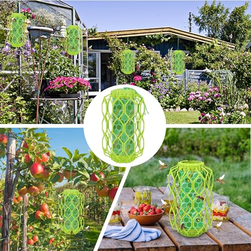 Sancodee 4 Pcs Wasp Trap Outdoor Hanging, Insect Catcher for Wasps and Carpenter Bees, Bee Killer Sticky Bug Boards Yellow Jacket Trap with Bait Reservoir, Non-Toxic Reusable Wasp Hornet Trap (Green)