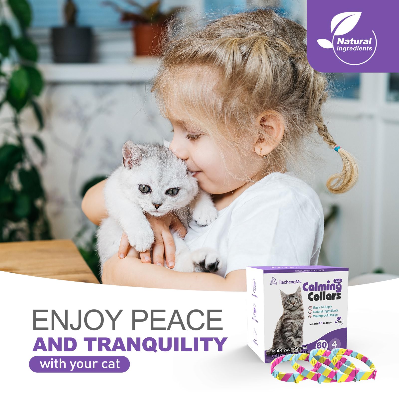 TachengMc 4 Pack Calming Collar for Cats, Cat Collars Efficient Relieve Reduce Anxiety Stress,Make Comfortable Relaxed,Pheromones Collar, Cat Calming Collar Kitten Supplies, Lasting 60 Days, Rainbow