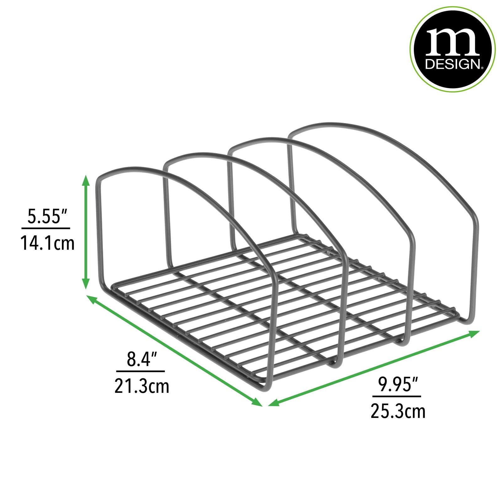 mDesign Steel Cookware Holder, Storage Organizer Rack with Three Slots for Kitchen Cabinet, Pantry, Holds Pans, Pots, Lids, Cookie Sheets, Cutting Boards - Concerto Collection - Graphite Gray