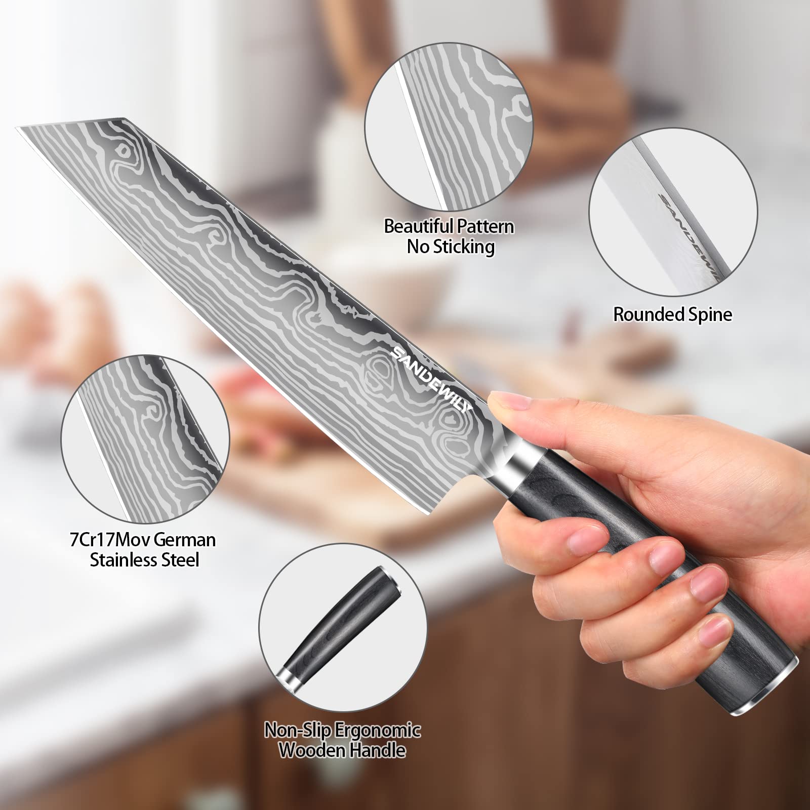 SANDEWILY 3 Piece Japanese Ultra Sharp Kitchen Chef Knife Set Pro German High Carbon Stainless Steel(7CR17MOV) with Sheaths & Gift Box Black Handle