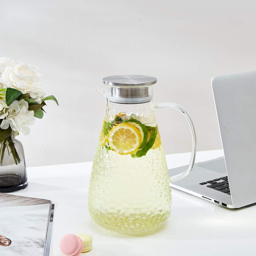 Karafu Glass Pitcher with Lid, Safe Packing, 78 Oz Heat Resistant Water Jug for Hot/Cold Water, Ice tea and Juice Beverage Clear