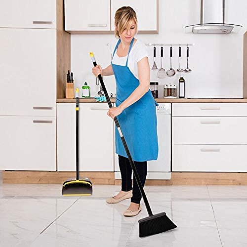 Krupasadhya Dustpan with Broom with Stainless Long Handle Set Stand Up Combo, Remove Hair with Built-in Wisp Scraper - Kitchen, Outdoor, Hardwood Floor, Garage & Tiles Upright Cleaning Supplies