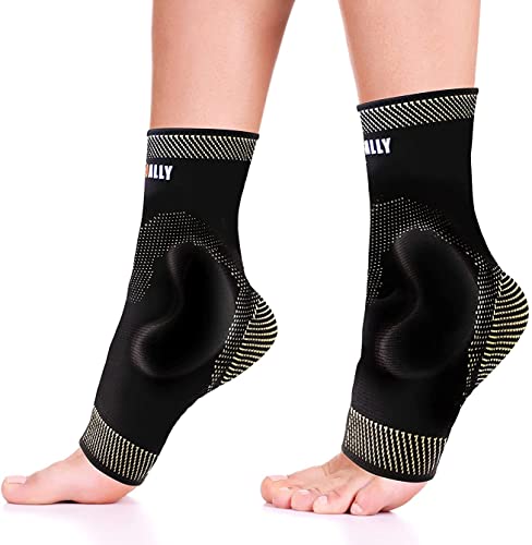NeoAlly Copper Ankle Compression Sleeve with Gel Pads Ankle Support Brace for Plantar Fasciitis, Sprained Ankle, Achilles Tendon, Pain Relief, Small, 1 Pair