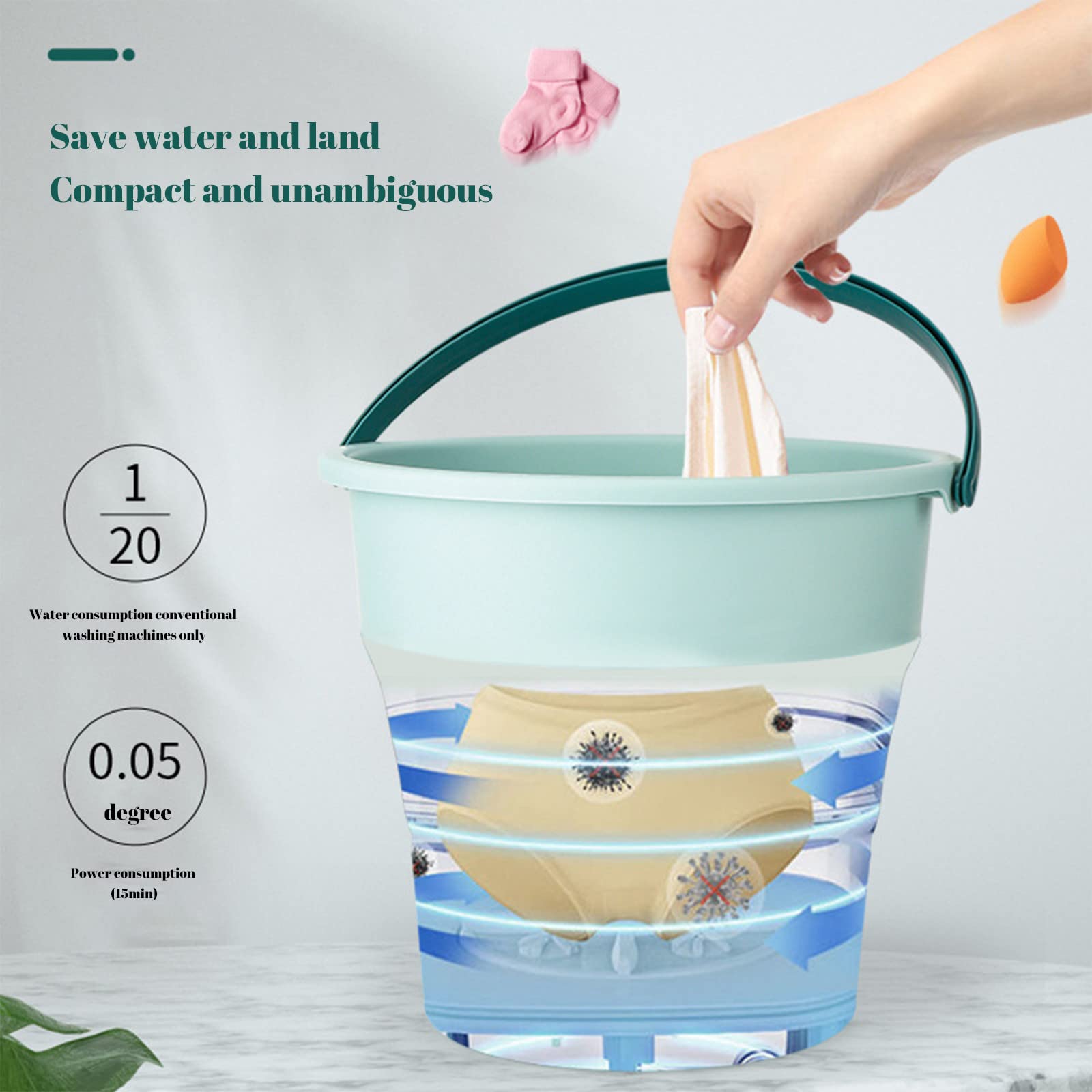 LOPECY-Sta Foldable Portable Washing Machine for Apartment Mini Laundry Small Handheld Ul-trasonic Turbine Washer for Underwear Socks Baby Clothes Automatic Clothes Washer Tub for Camping RV Travel