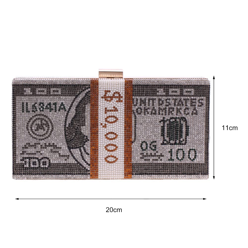 mojoyce Fashion Rhinestone Money Clutch Purses Dollars Evening Female Lady Handbags