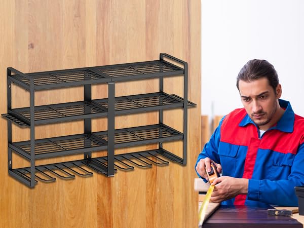 Power Tool Organizer Wall Mount,8 Drill Holder Wall Mount,4-Layer Garage Tool Organizer Wall Mount,Heavy Duty Power Tool Rack,Cordless Tool Organizer with Screwdriver Holder/Hammer Holder/Plier Holder
