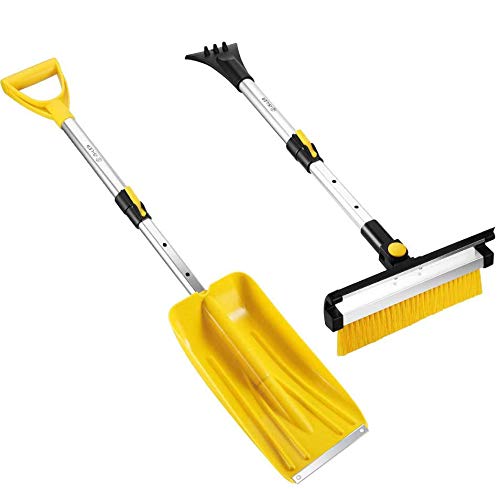 ISILER Extendable 4 in 1 Snow Removal Kit with Snow Shovel, Ice Scraper, Snow Brush and Squeegee for Cars Trucks