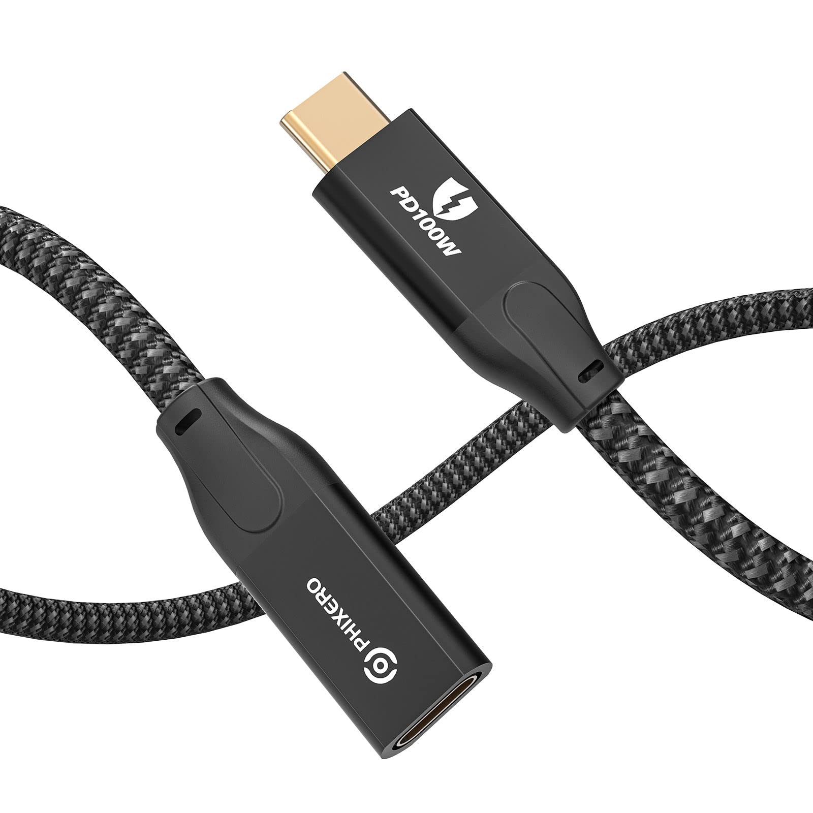 PHIXERO Right Angle USB C Extension Cable 1.6ft(20Gbps, 100W), USB C 3.2 Gen 2x2 Male to Female Extender, Type C 4K@60Hz Video Cable, Compatible with USB C Hub/MacBook/iPad Pro/Magsafe Charger/Switch
