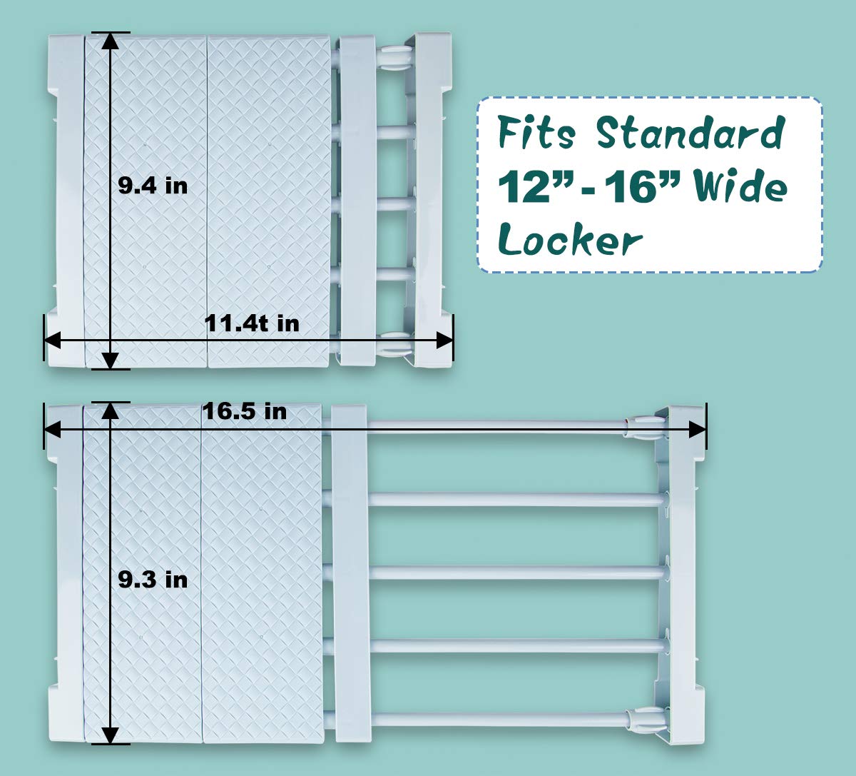 Hiverst Width Adjustable Locker Shelf, Extends to Fit Your Locker, School Locker Accessories, Fits 12 to 16 inches Width Lockers (White)